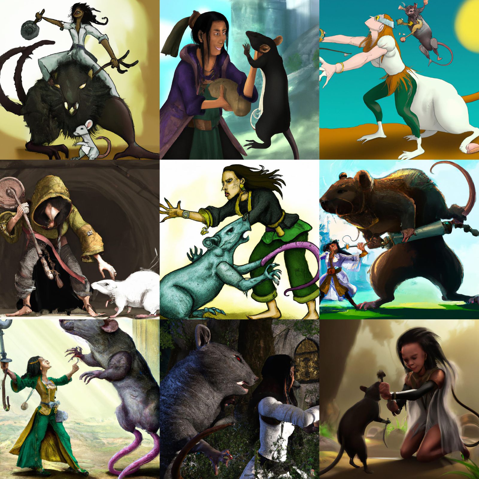 A Cultist Healer (female) fighting a Giant Rat, fantasy - AI Generated ...