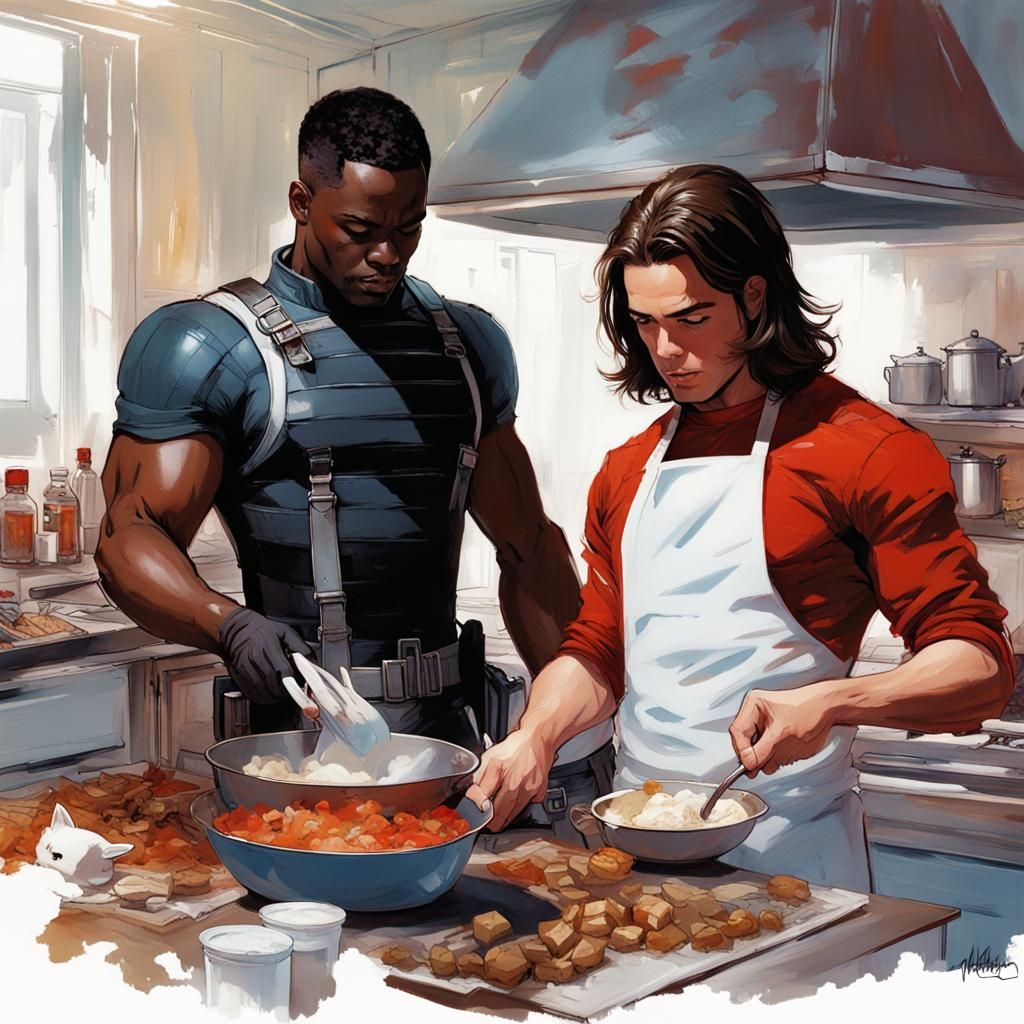 Bucky and Sam cooking - AI Generated Artwork - NightCafe Creator