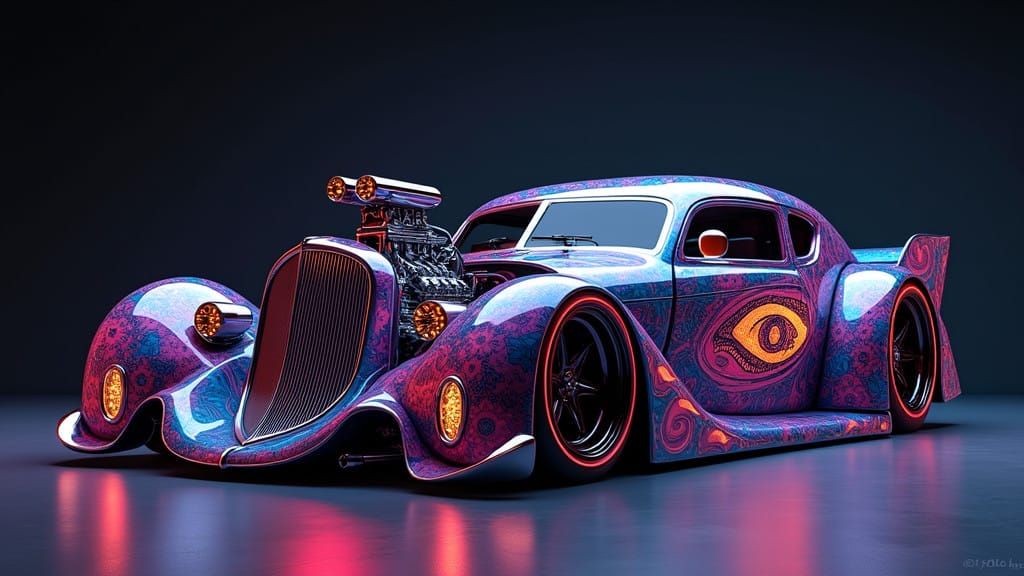 Futuristic Hot Rod Drift Car with Cyberpunk Aesthe... - AI Art