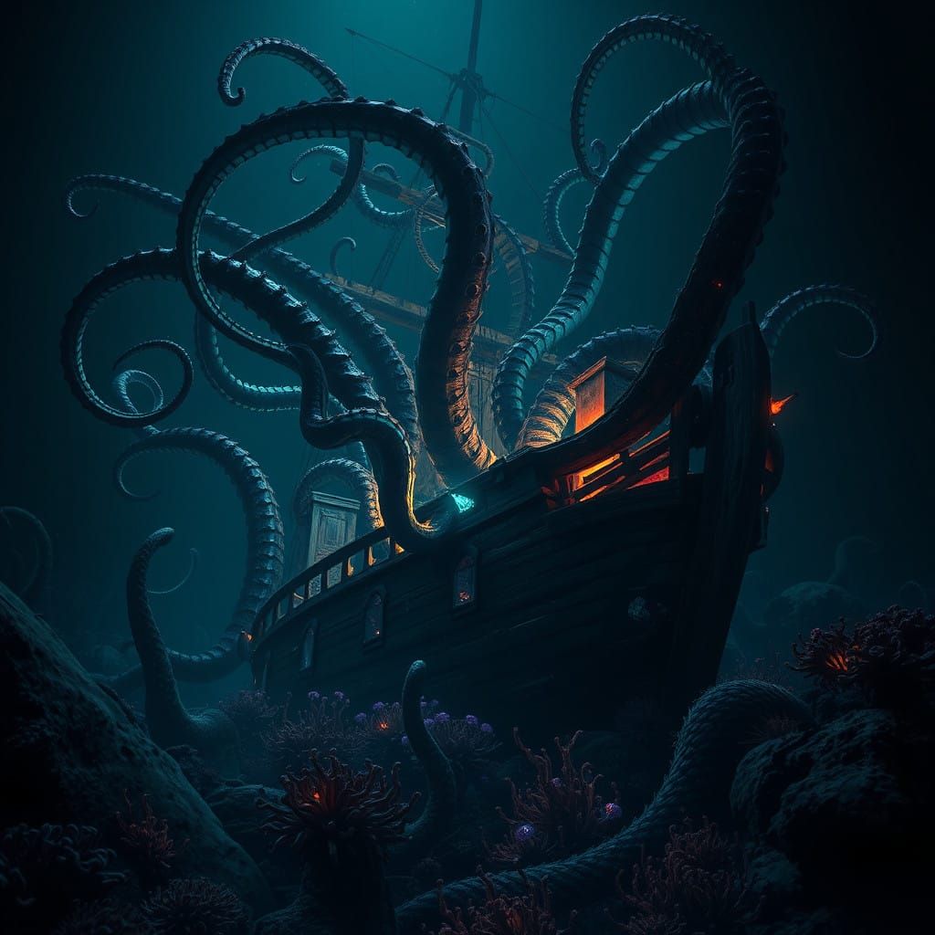 The sunken ship appears untouched by the sea, until the hull splits, unleashing a writhing mass ...