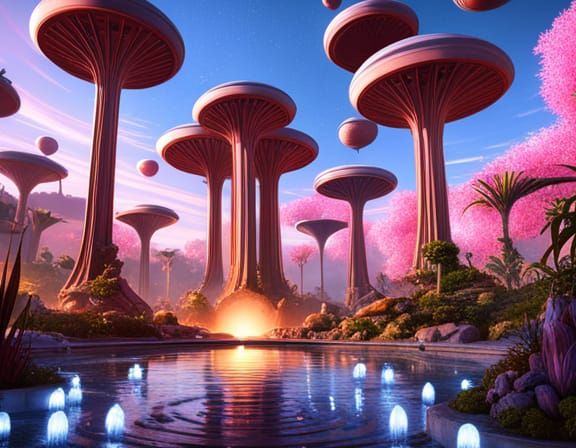 alien garden with abstract sculptures - AI Generated Artwork ...