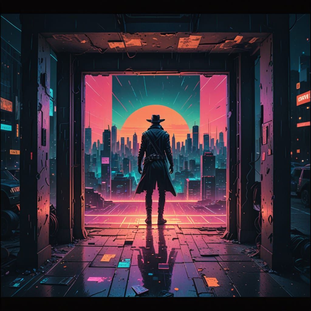 Cyber Cowboy - Cyber Gunslinger in Neon-Lit Retrofuturistic ...
