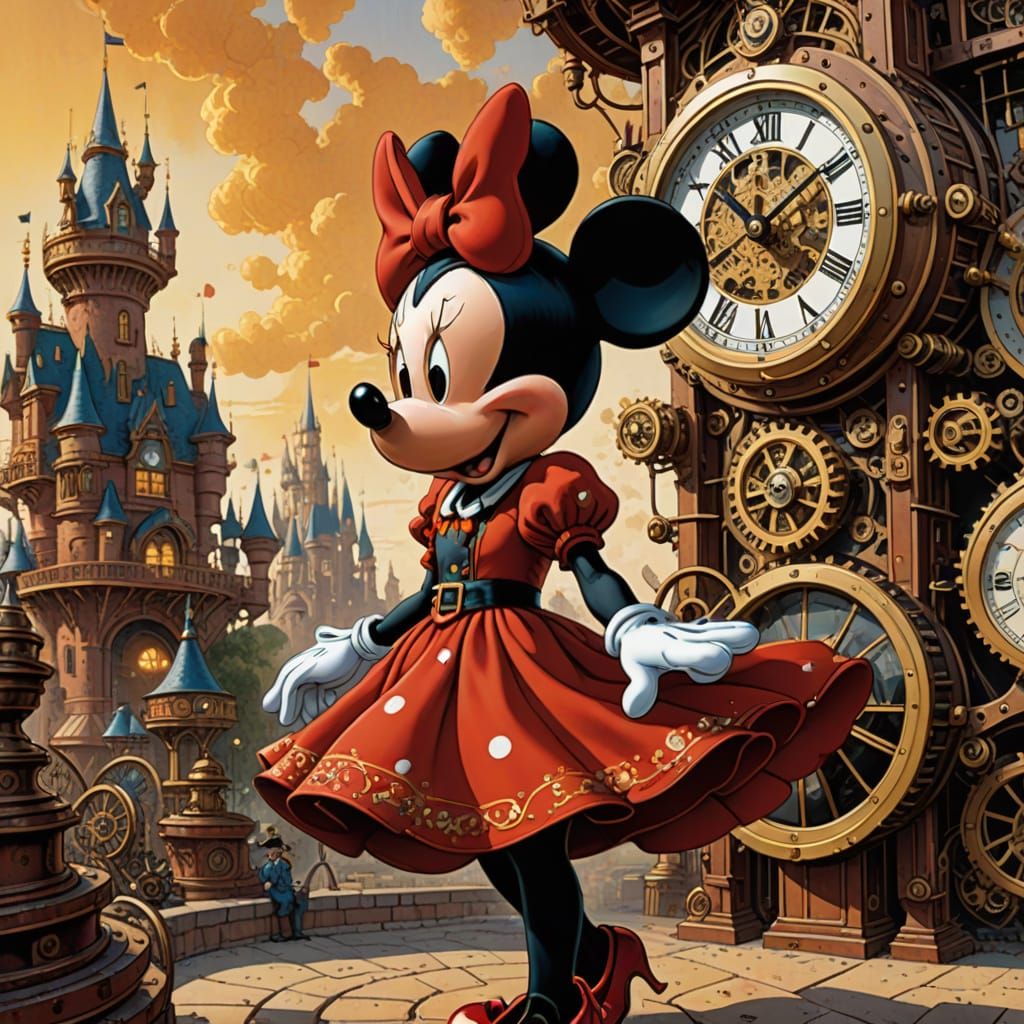 Steampunk Minnie Mouse Flirts with Embarrassed Mic... - AI Art