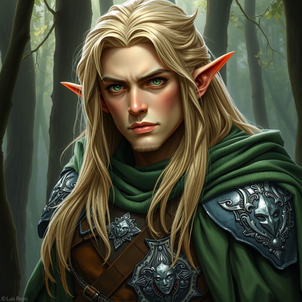 hyper detailed, hyper realistic, elf male, wearing green cloak, leather ...