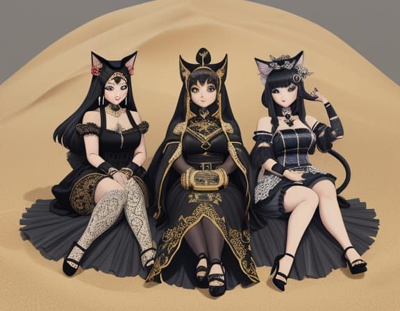 Bastet Acolyte and Friends in Manga Style - AI Art
