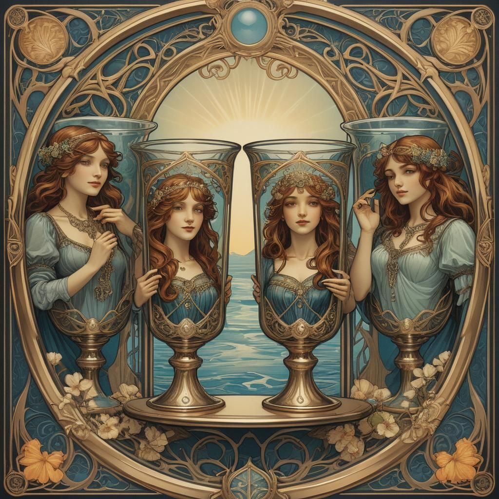 Four of cups, Alphonse Mucha style - AI Generated Artwork - NightCafe ...