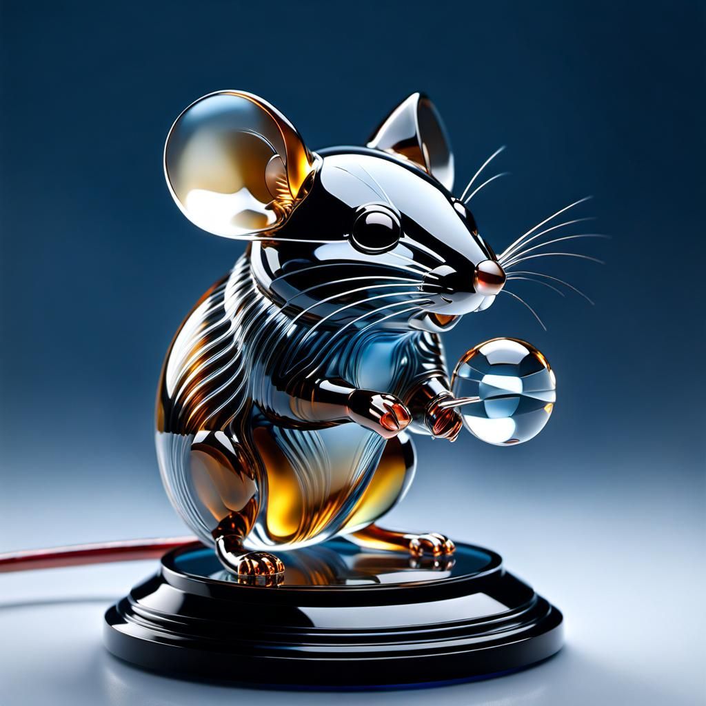 Exquisite glass sculpture of mouse; zirconium, glass, translucent ...
