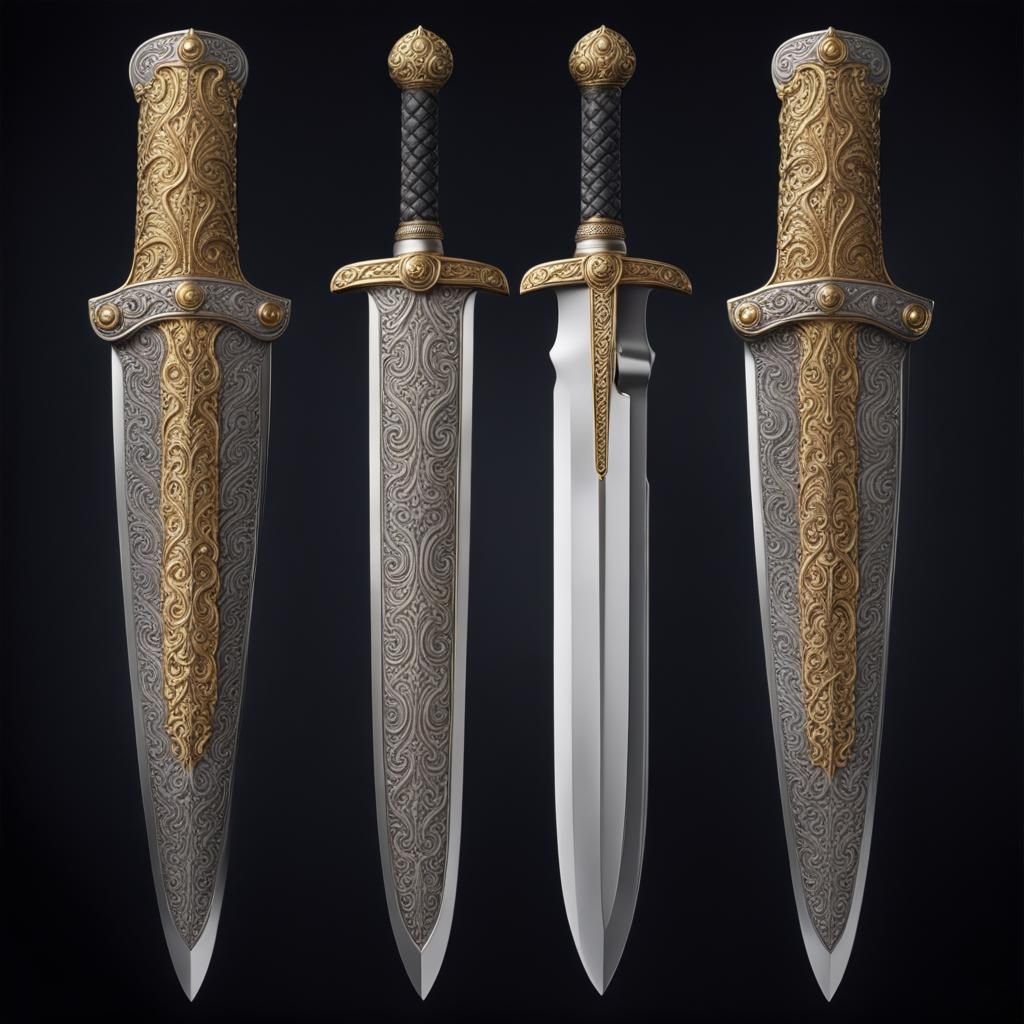 Full view of a sword blade, handle and pommel, fit for a king, gold and ...