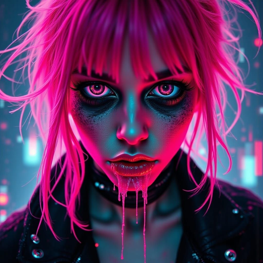 Cyberpunk Anime Goddess with Distorted Digital Glo... - AI Art