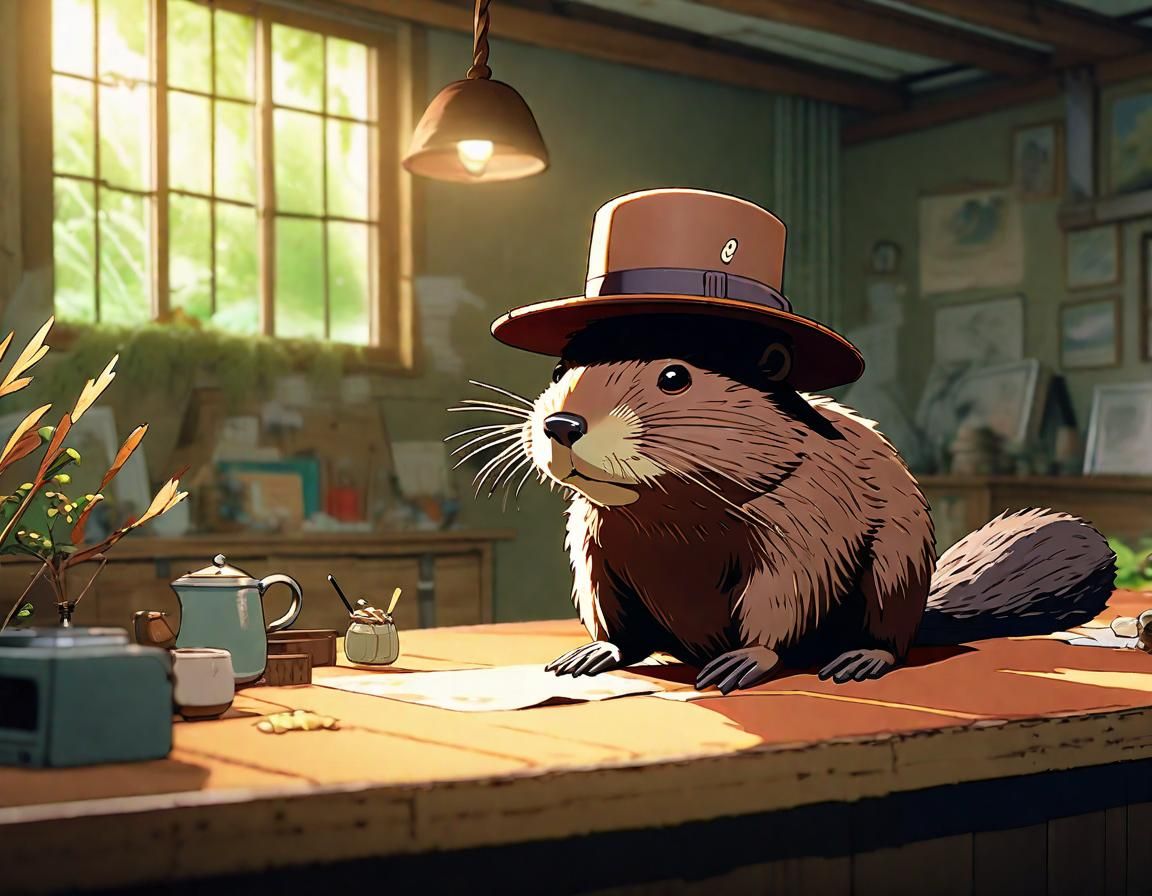 Beaver in Derby Hat: Studio Ghibli Anime - AI Art