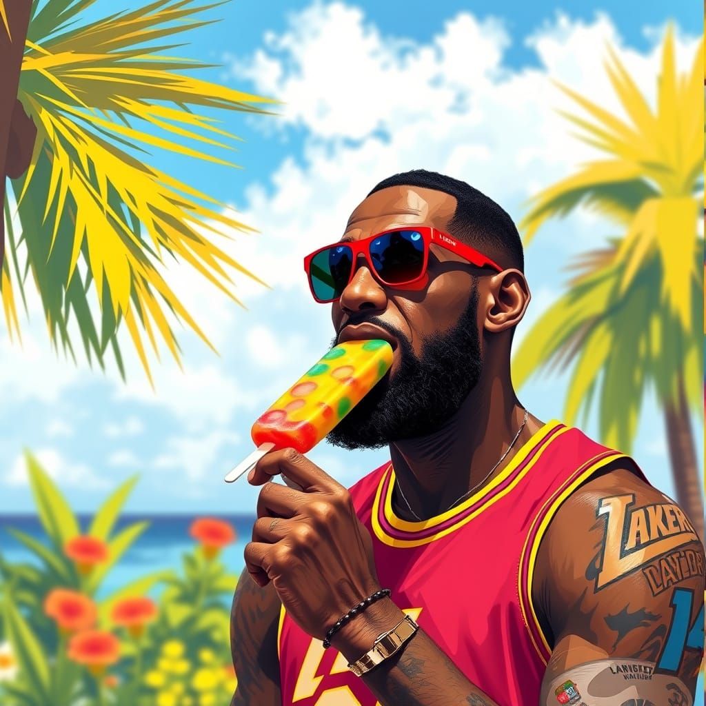 lebron James eating a popsicle - Lebron James Savoring Summ...
