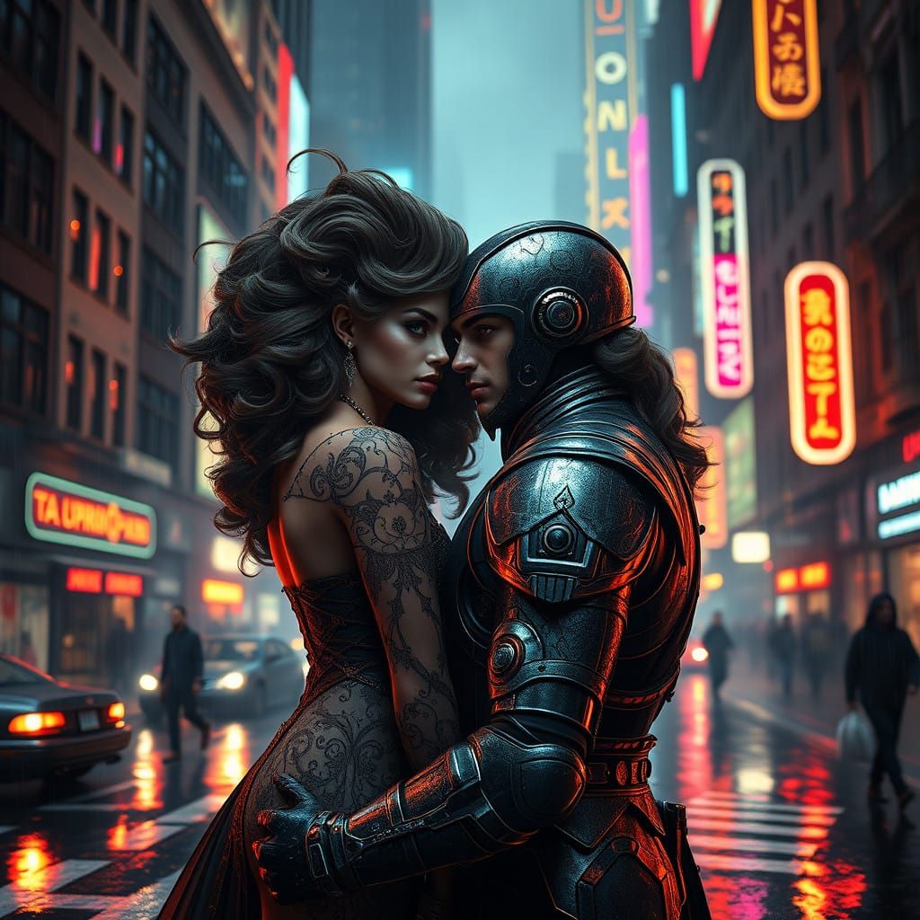 Cyberpunk Couple 2 - Cyberpunk Couple in Dystopian Dreamscap...