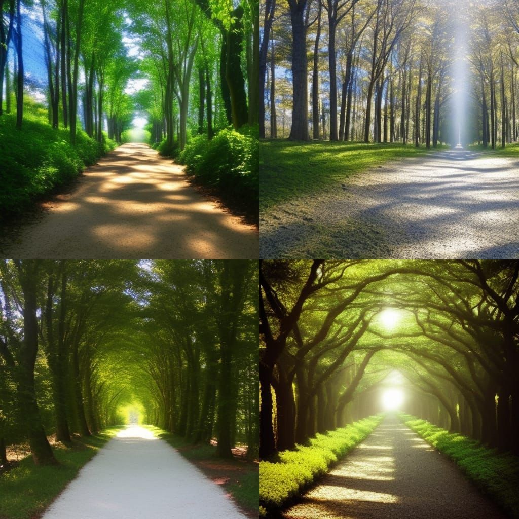 Tunnel of trees with a white stone path. - AI Generated Artwork ...