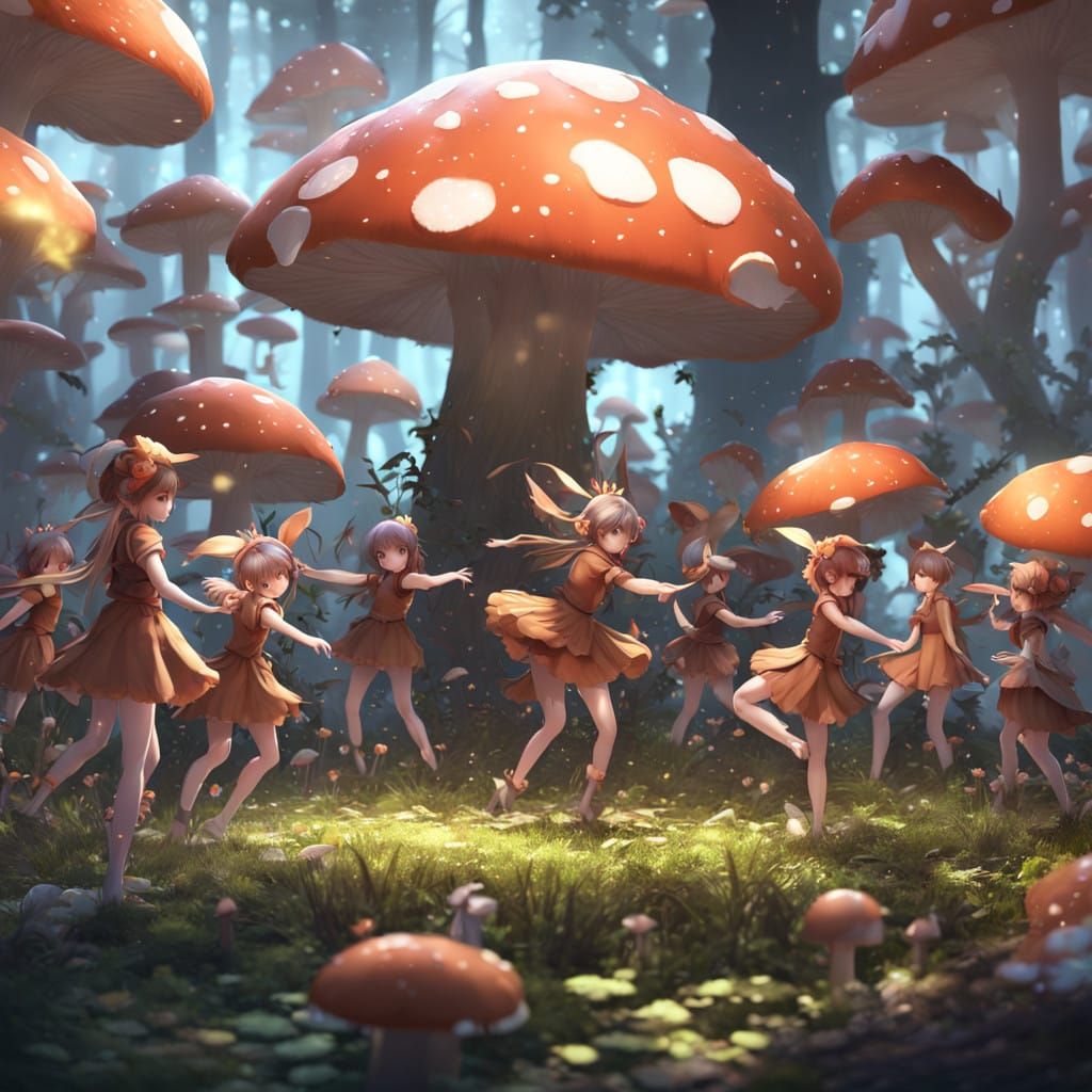 Fey Circle in Mushroom Bloom - AI Art