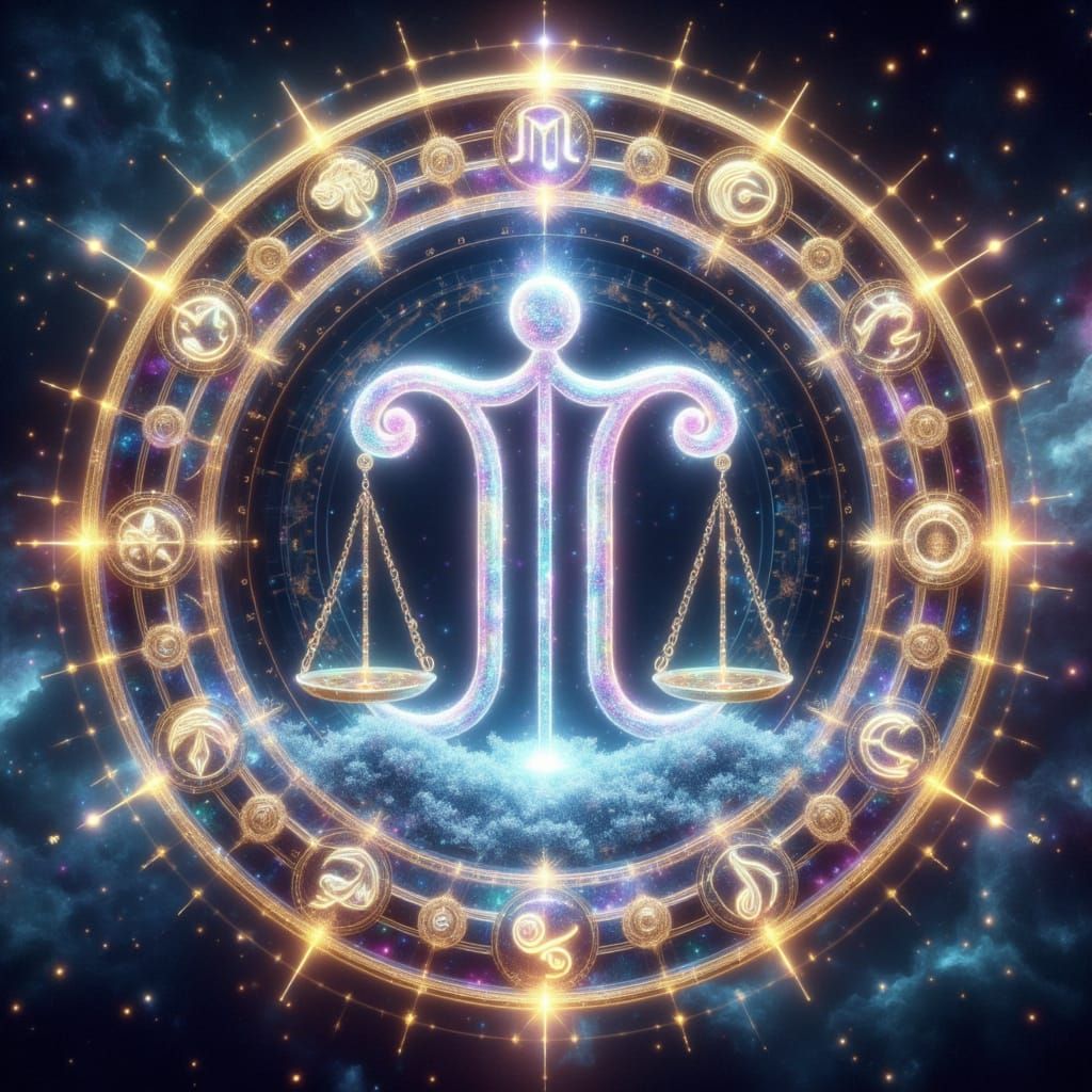 Celestial Balance in Holographic Zodiac Wheel - AI Art