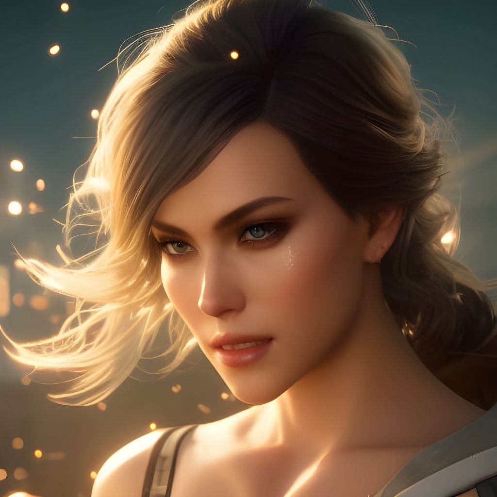 Beautiful Oppai woman flirting sparkling starlight particles in ...