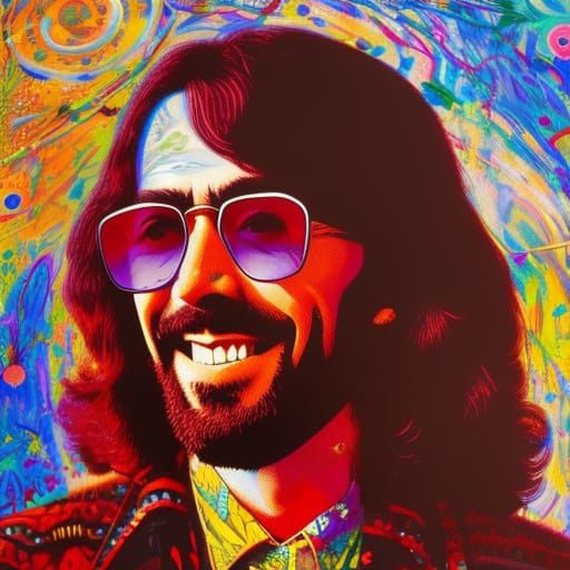 "George Harrison, Let it be!", portrait of a laughing Georg Harrison ...