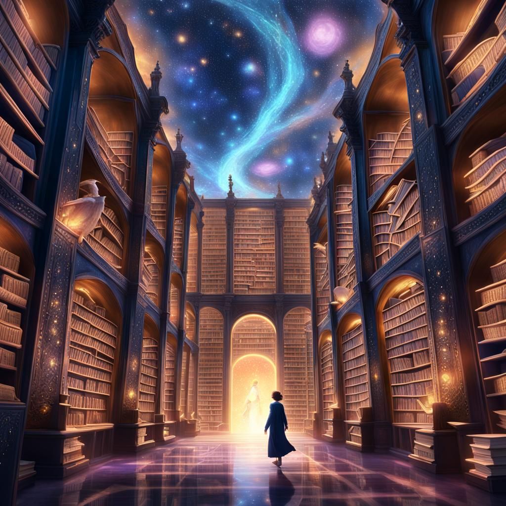 Cosmic Library Guardians Among the Stars - AI Art