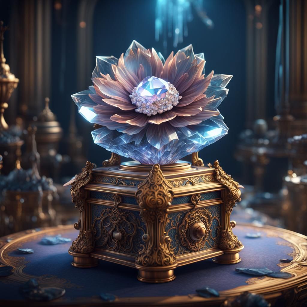 Music box with a crystal flower - AI Generated Artwork - NightCafe Creator