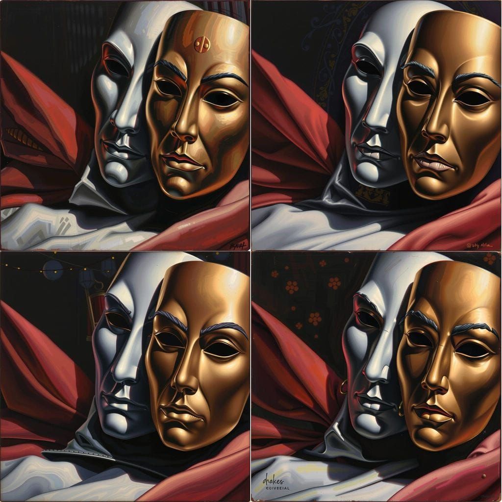 masks again - Vibrant Comic Book Art Scene with Dynamic Mask...