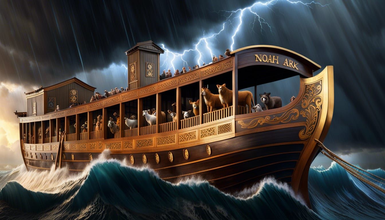 Noah's Ark in the flood and the worst of weather - AI Generated Artwork ...