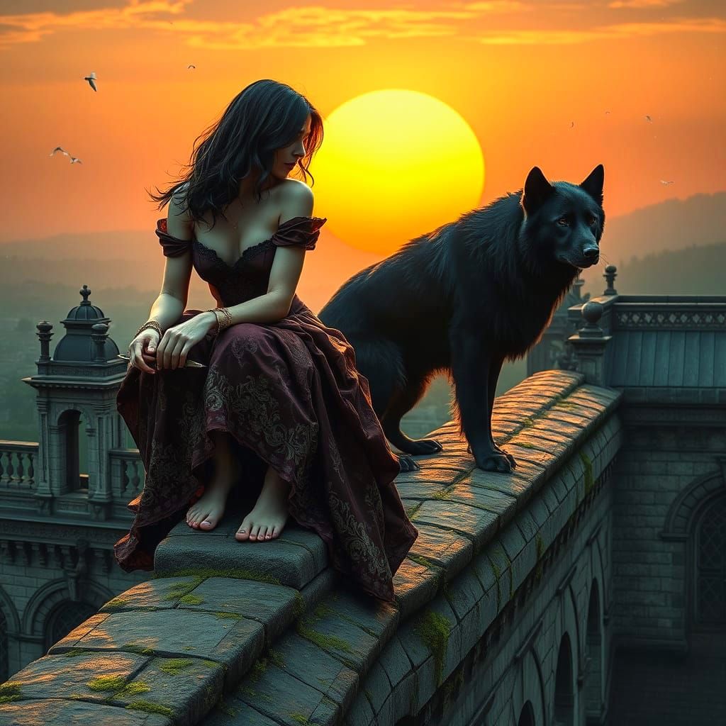 Vin and OreSeur - Majestic Woman and Loyal Dog on Rooftop A...