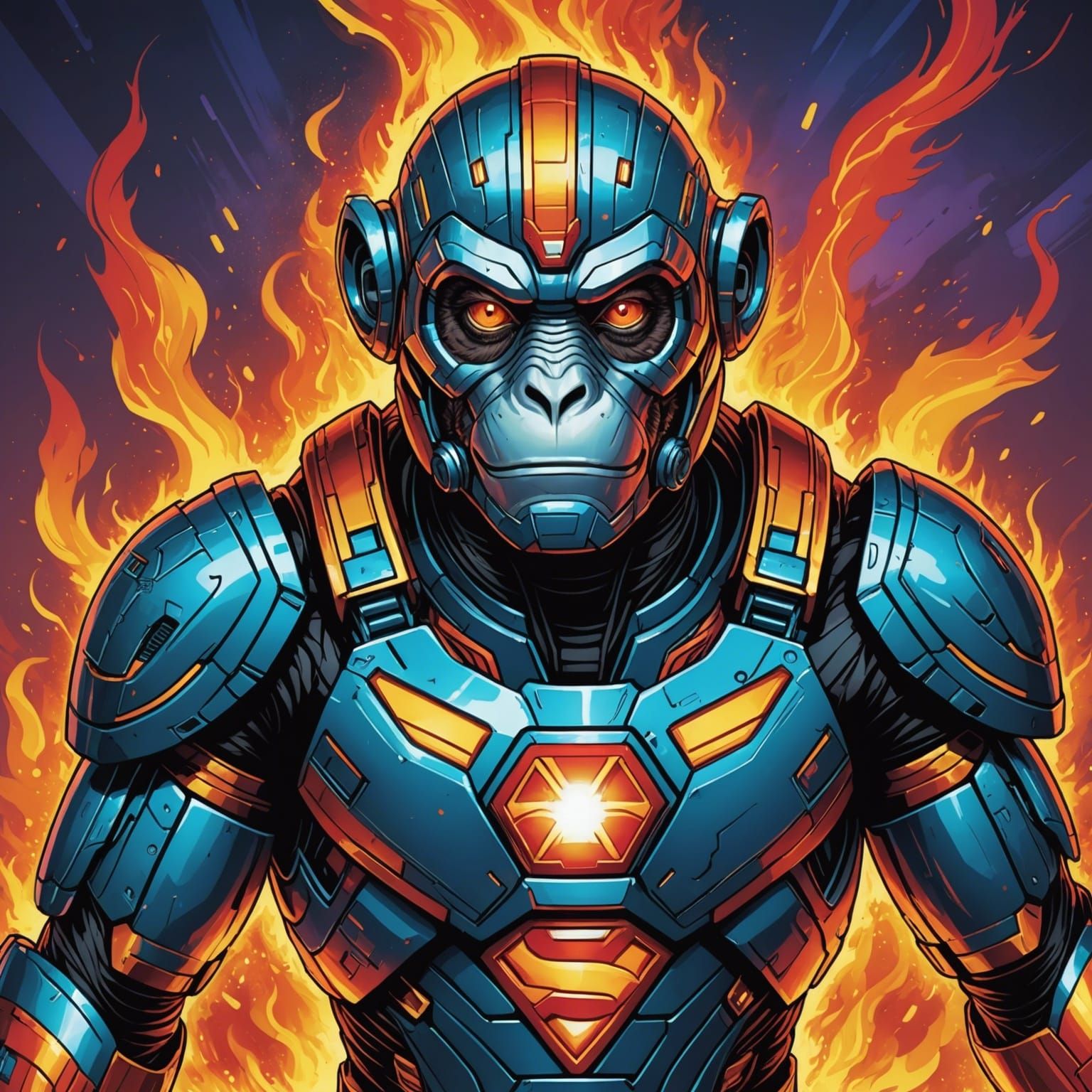 Fiery Portrait of Monkey Superhero Robot - AI Generated Artwork ...