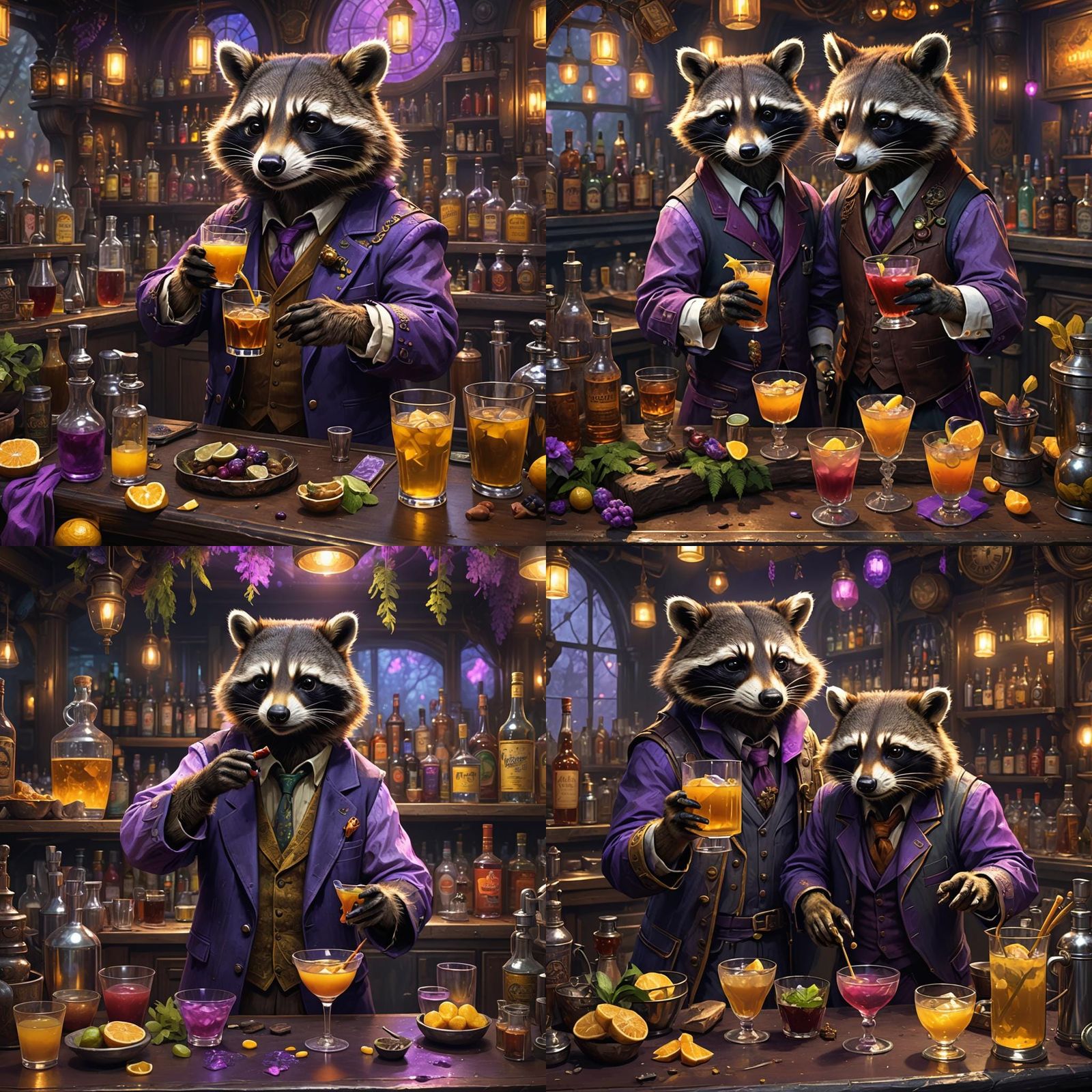 A raccoon bartender mixing drinks for other forest animals - AI ...