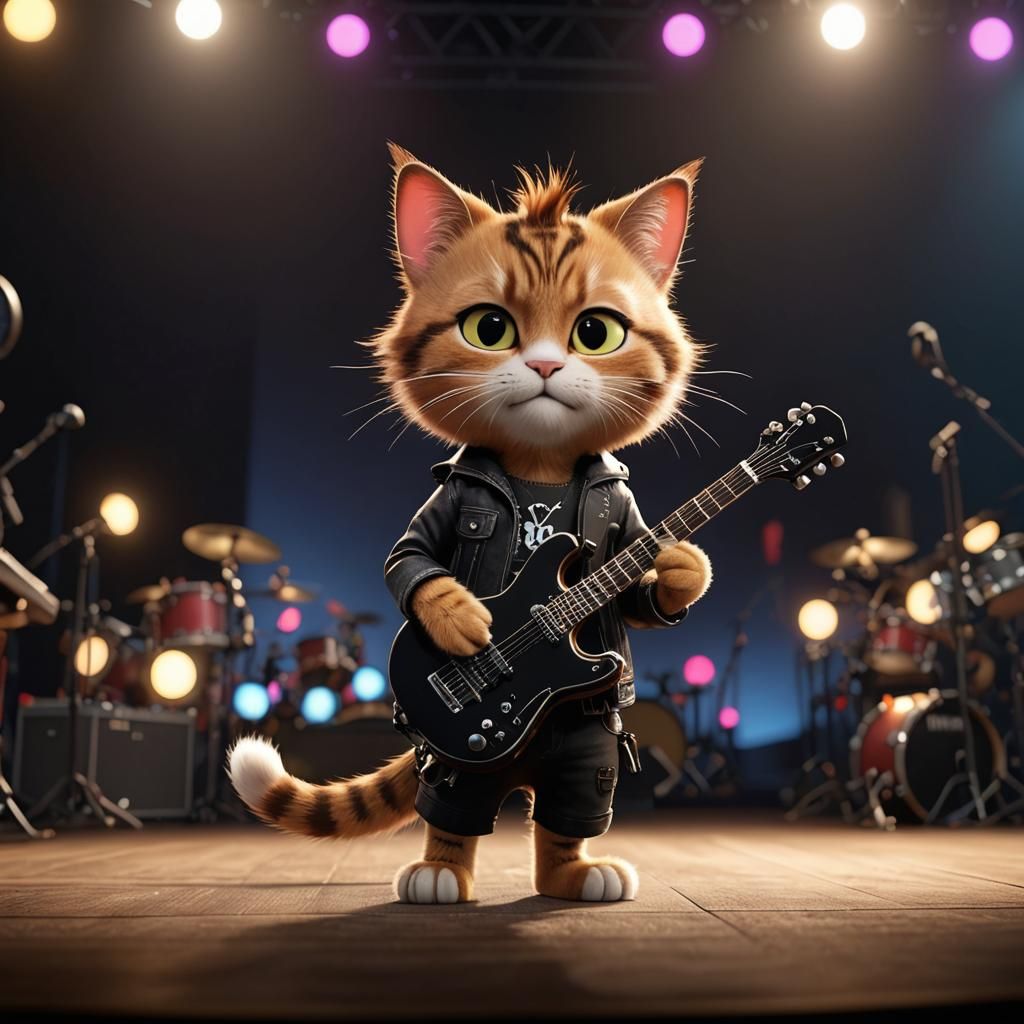 pixar, funny punk rock cat character on stage ,(((full body))),((( plan ...