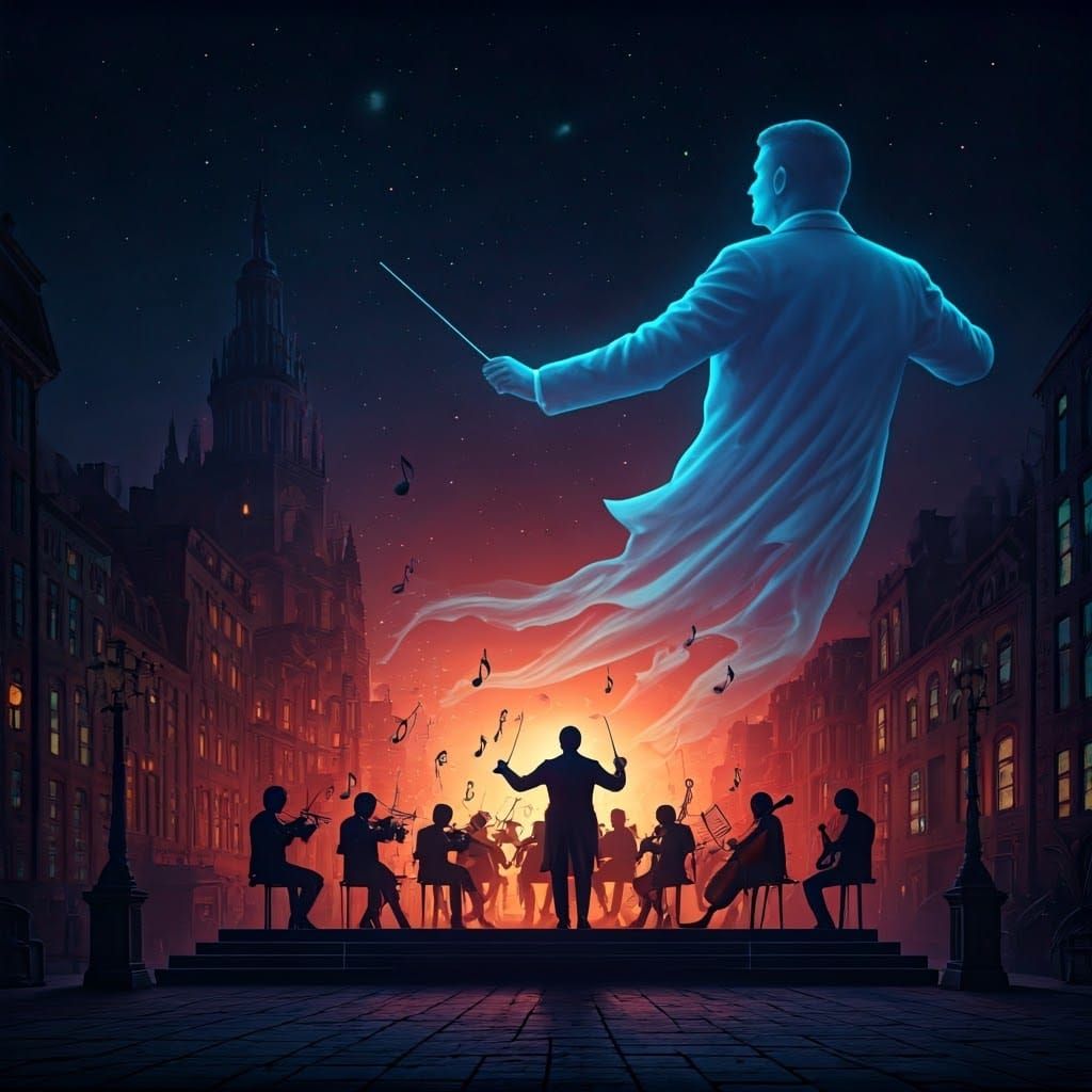 ghost conductor leading phantom musicians as they play
