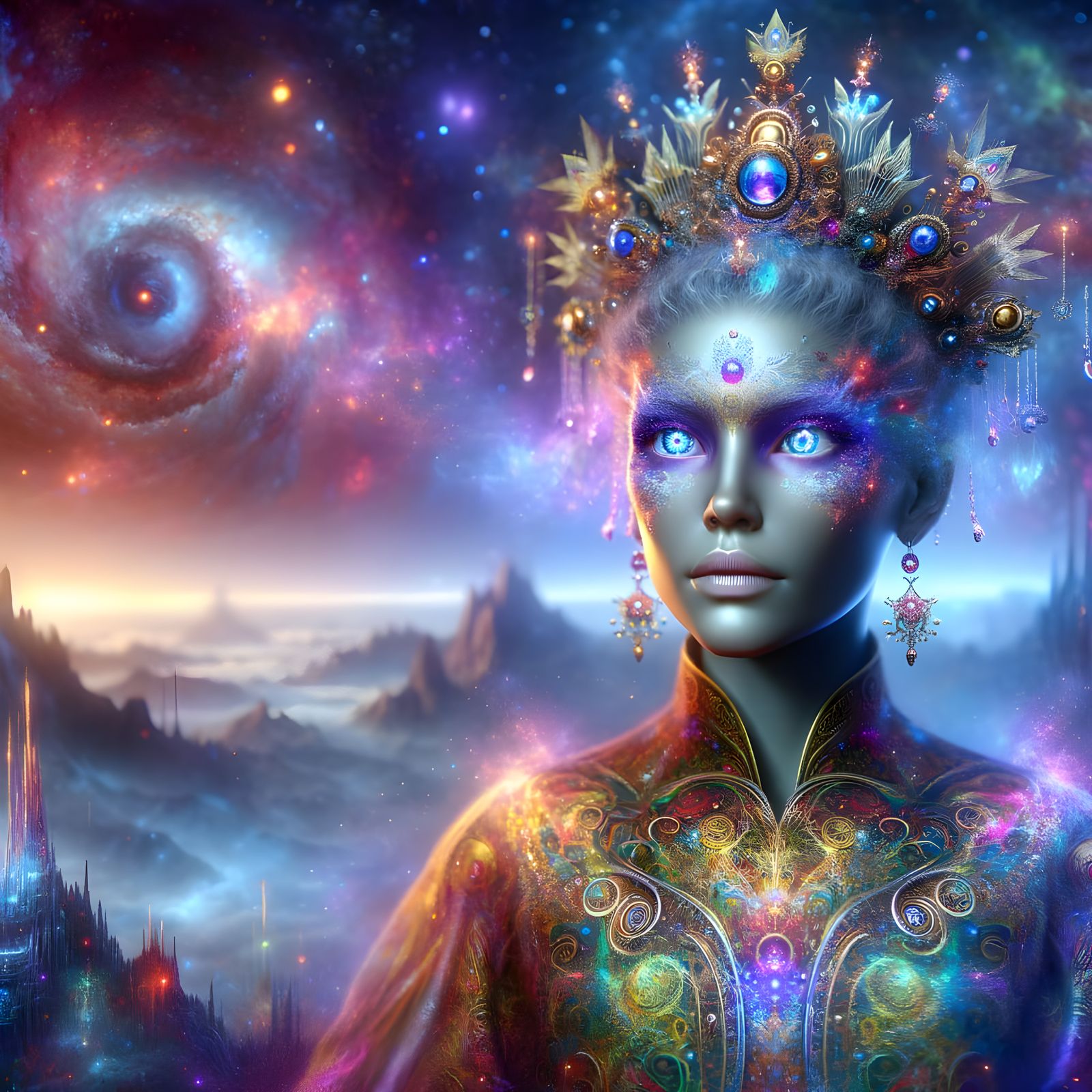 Ethereal Alien Queen in Vibrant, Photorealistic Po... - AI Art