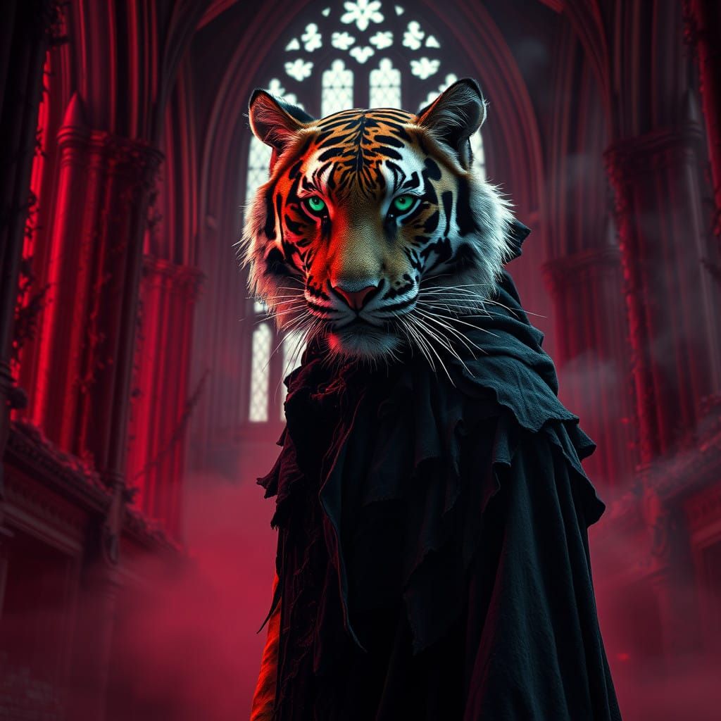 A hauntingly surreal, hyper-realistic gothic Tiger, shrouded in an ...