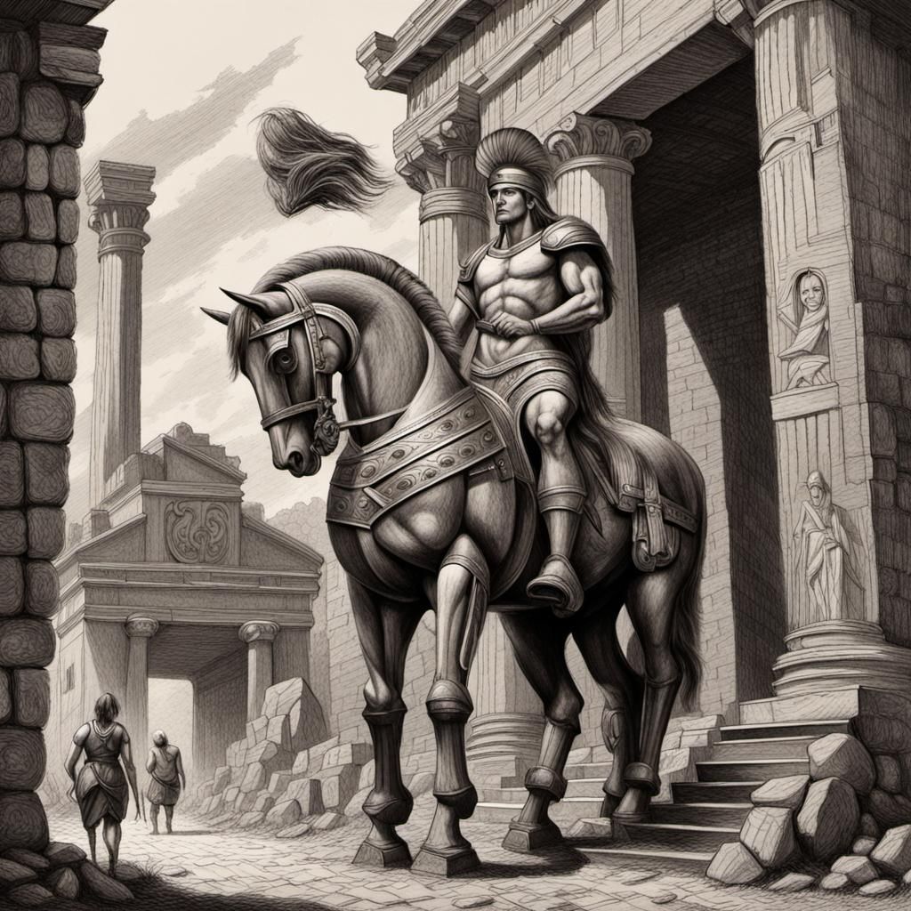 Trojan horse, hyperdetailed charcoal drawing - AI Generated Artwork ...