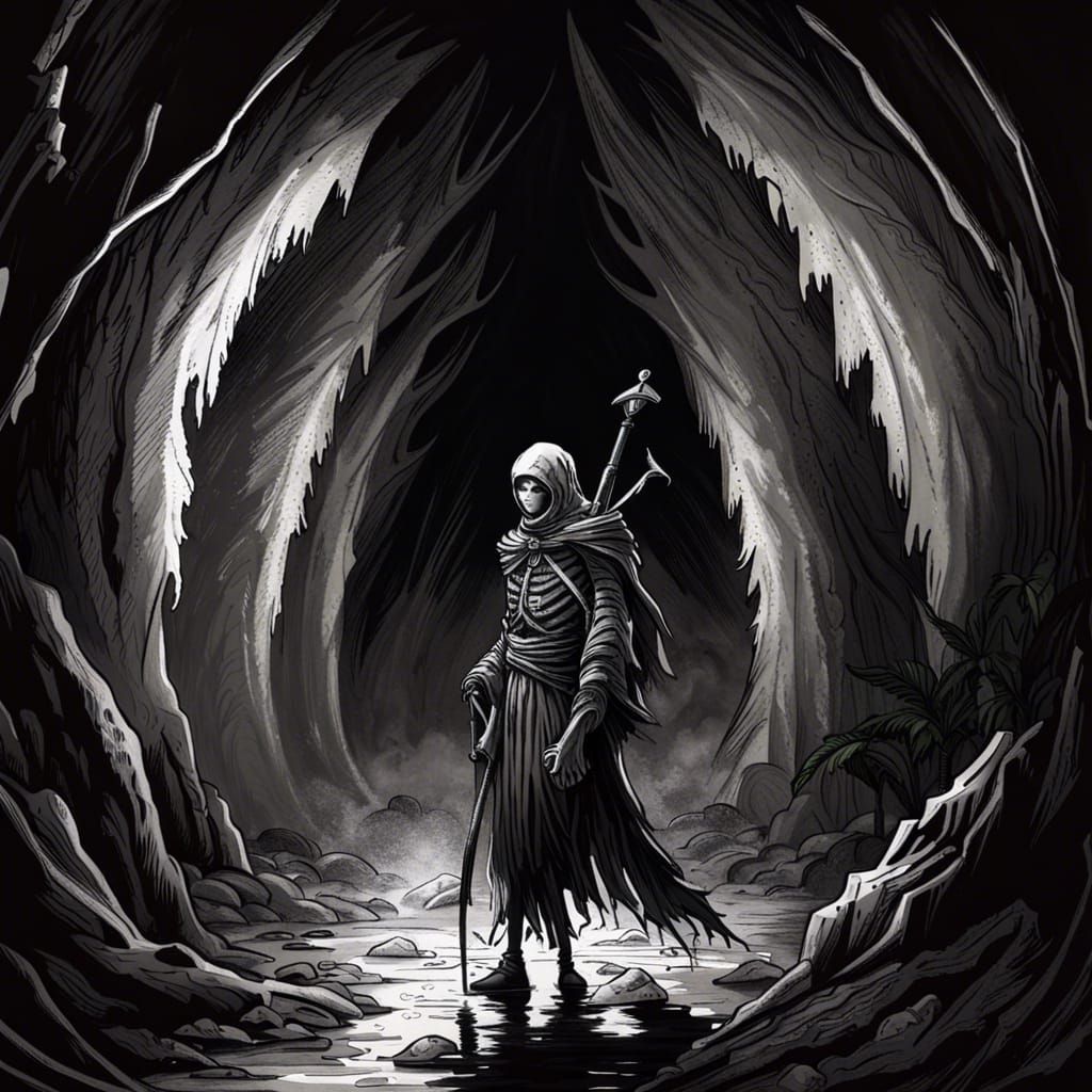 Human Skeleton hooded Dressed in sickles in a dark tunnel by Greg ...