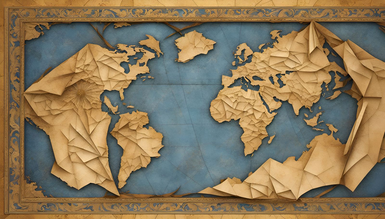 3D representation of a 14th century map in origami - AI Generated ...