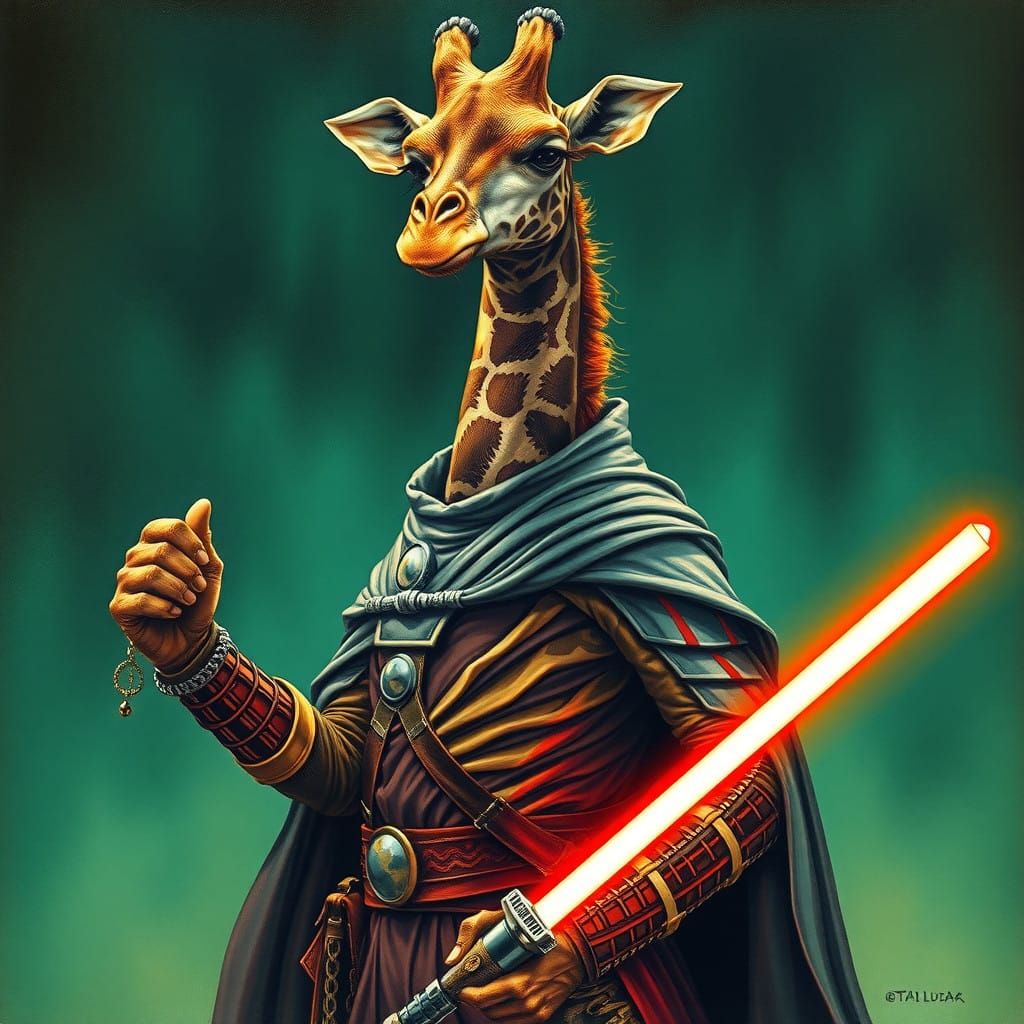 Jedi Knight Giraffe - Jedi Giraffe Warrior in Cosmic Oil Pai...