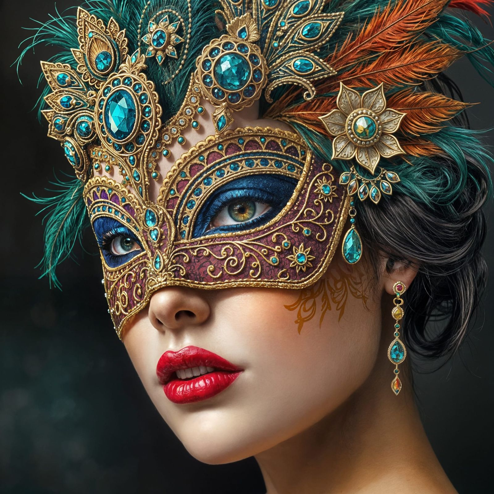 Ethereal Woman in Opulent Venetian Mask - AI Art