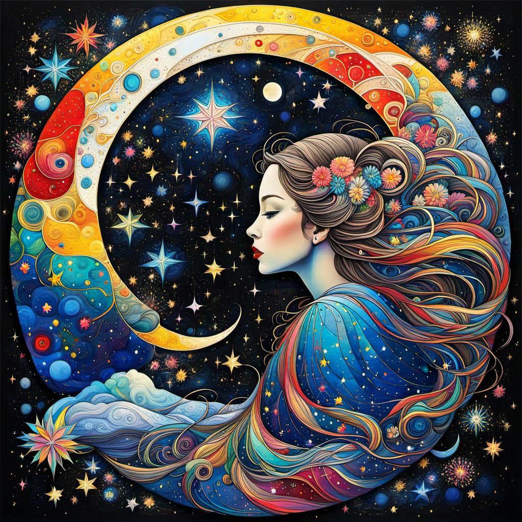 magical Princess on the moon Starry Night abstract expressionismA ...