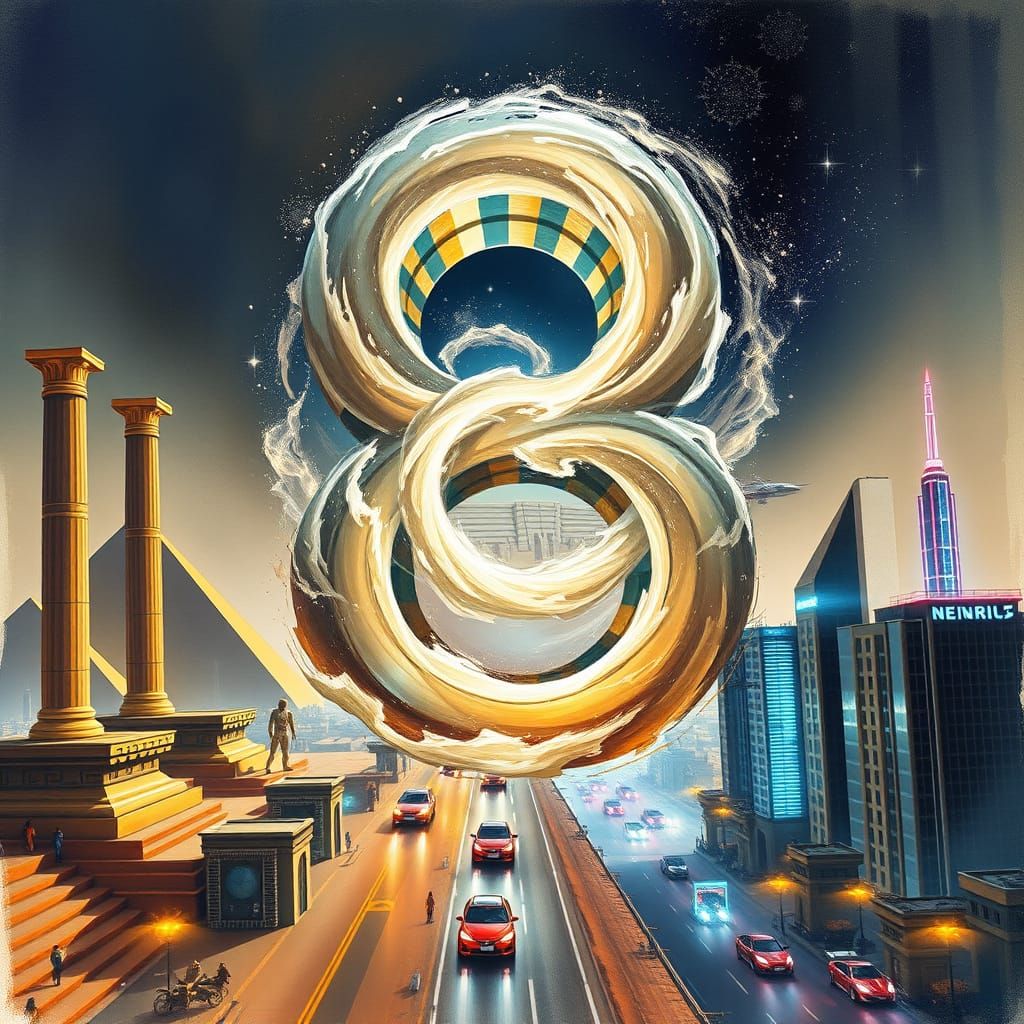 Create a work of art that depicts time travel through different eras ...