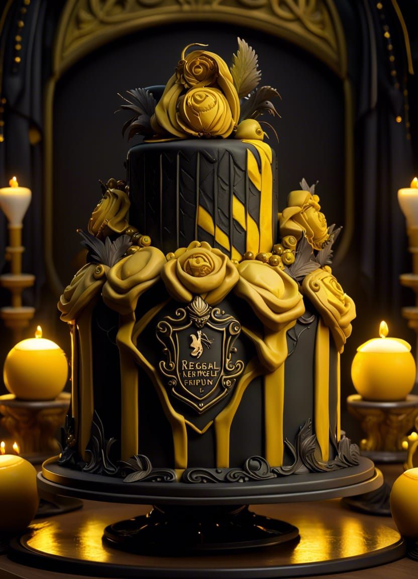 Hufflepuff inspired wedding cake - AI Generated Artwork - NightCafe Creator