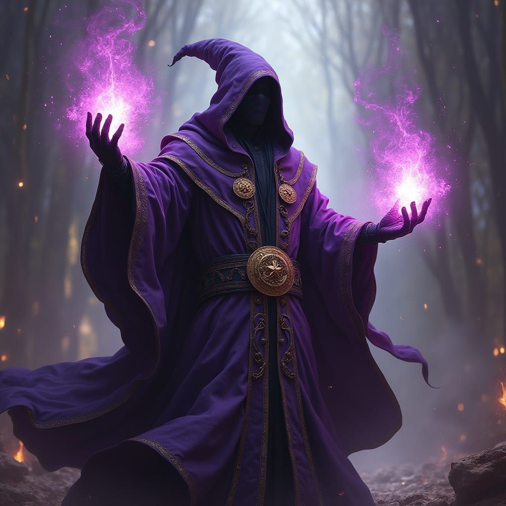 Black Wizard Unleashes Magical Energy, Dark Fantas... - AI Art