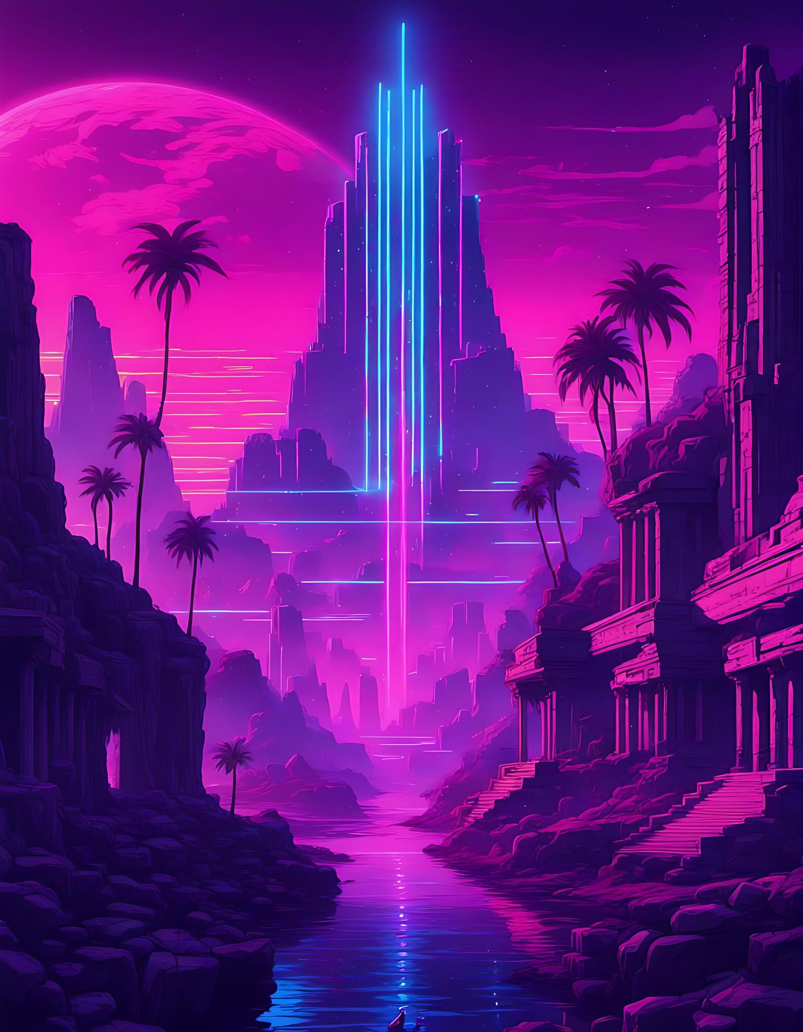 Synthwave Structure - AI Generated Artwork - NightCafe Creator