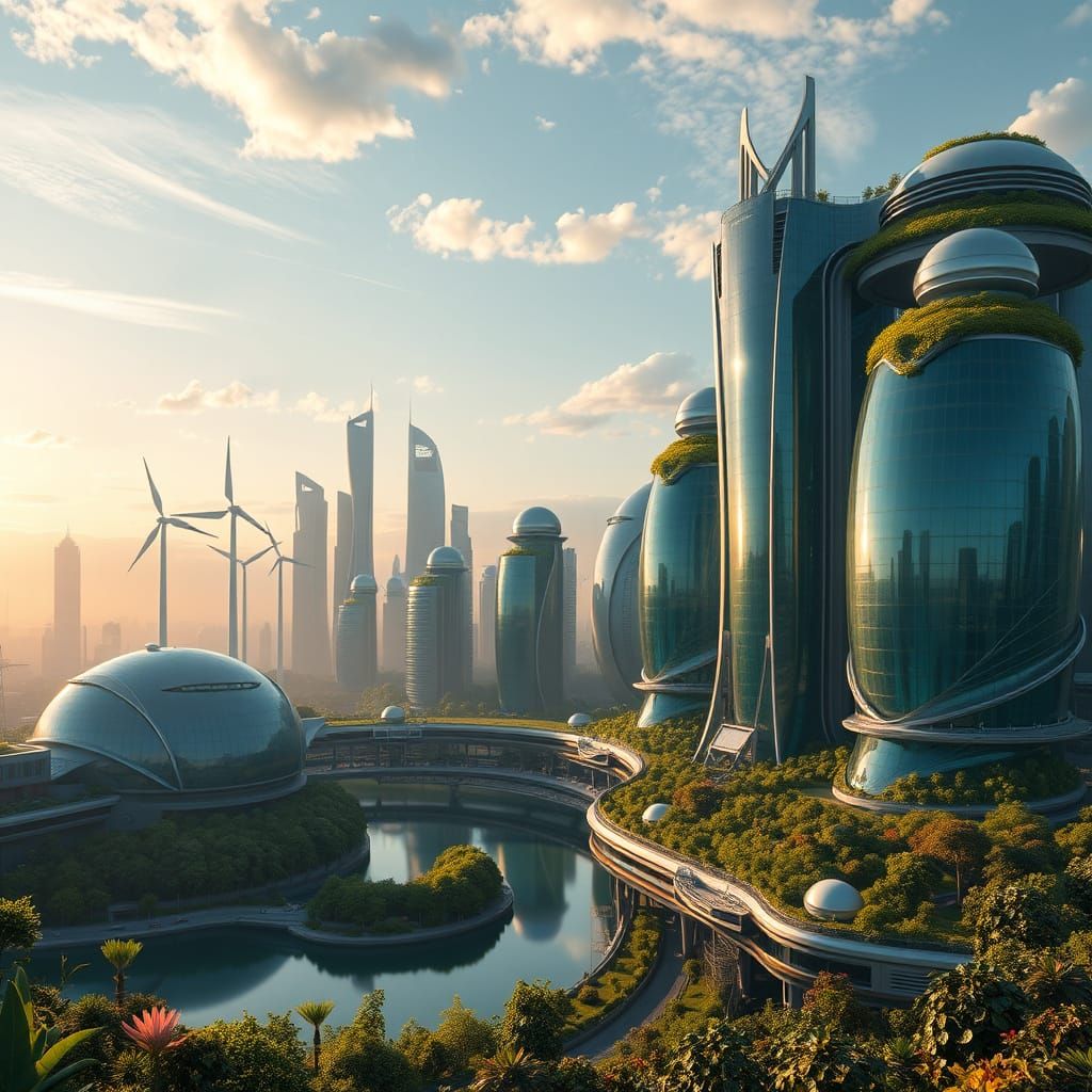 Future megastructures - Eco-Friendly Futuristic Cityscape wi...