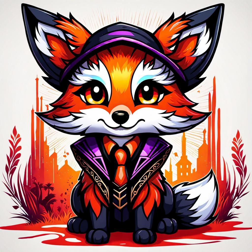 adorable chibi furry fox wearing goth cloths: vibrant highlights: Ink ...