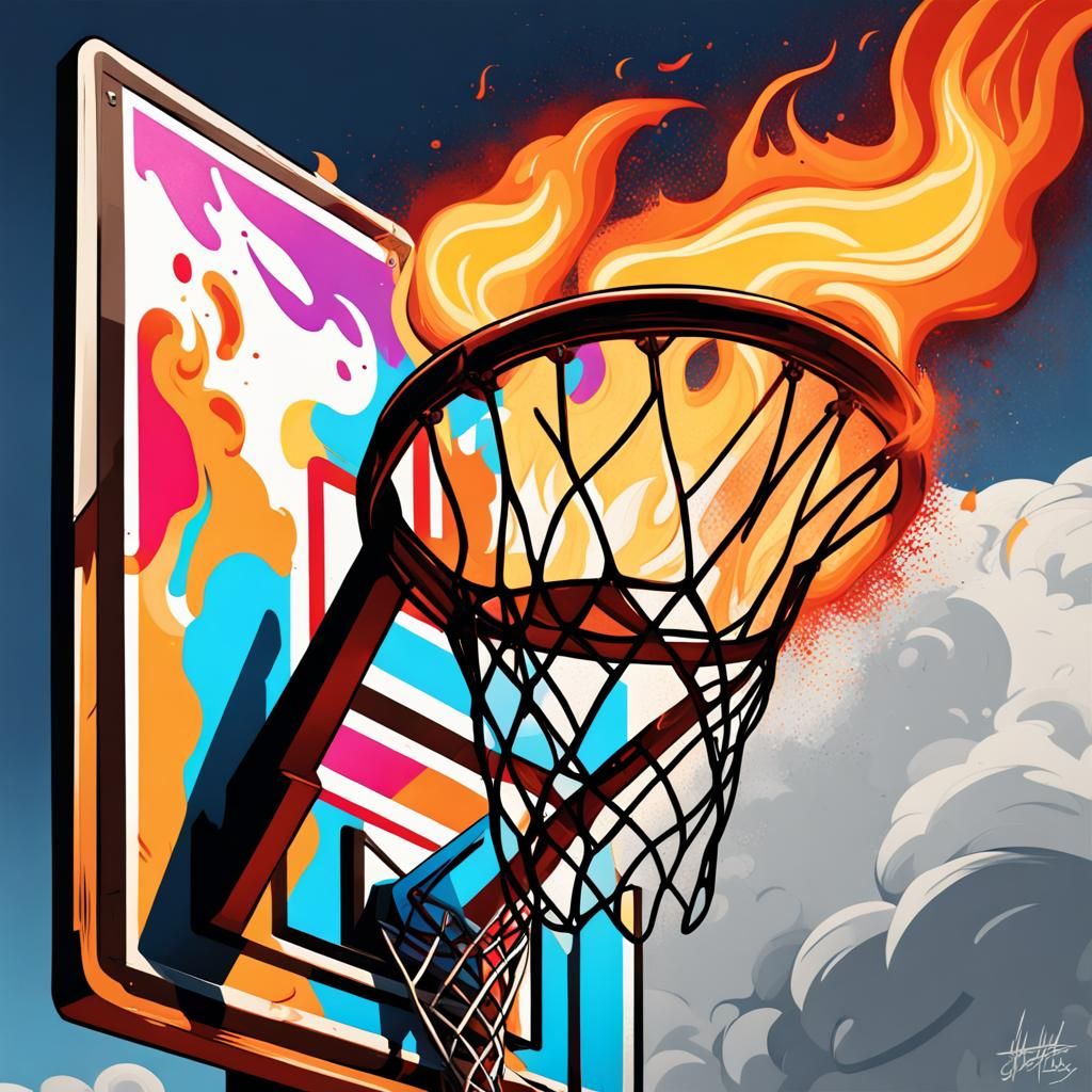 basketball hoop with flames in the sky - AI Generated Artwork ...