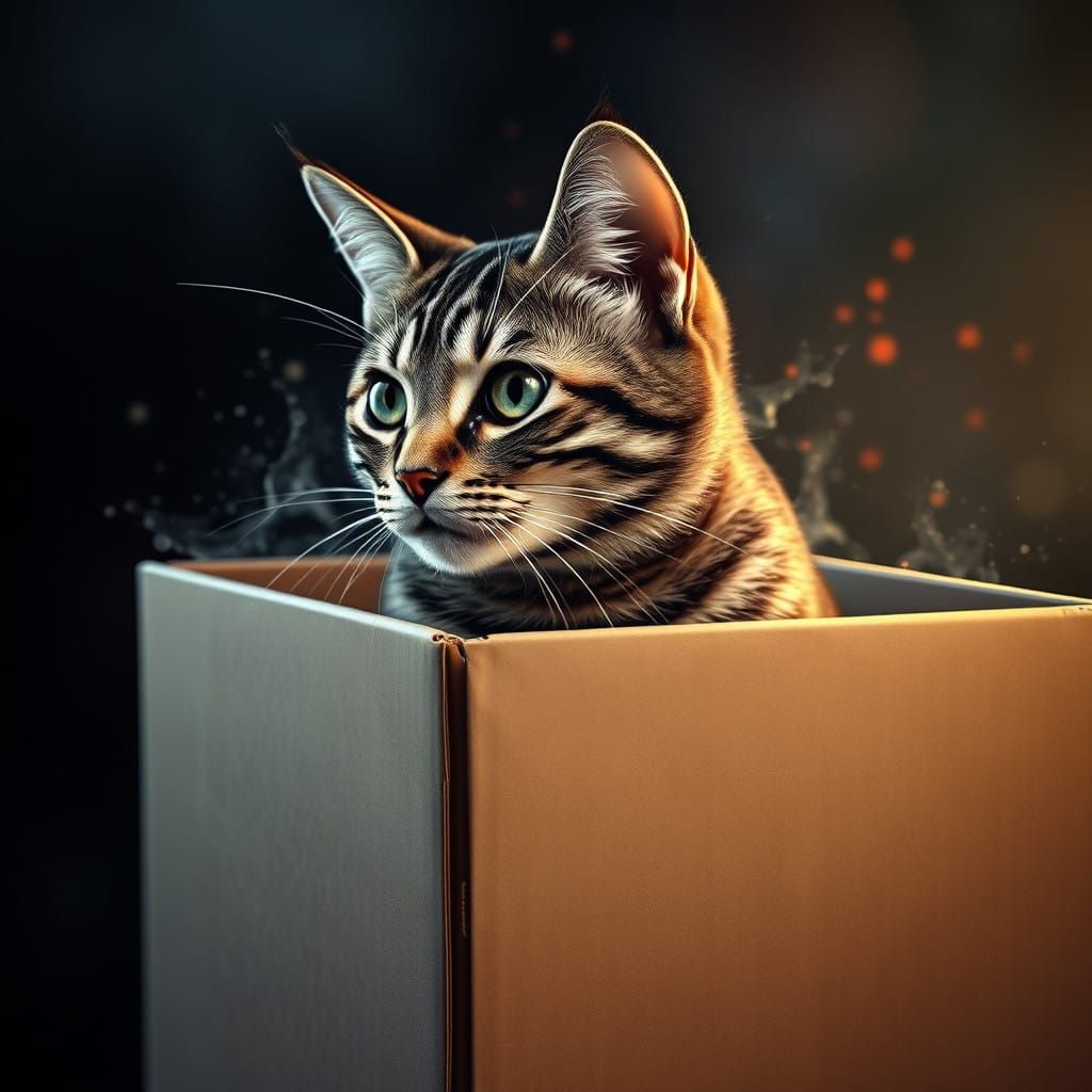 Penny - Hyperrealistic Tabby Cat in Vibrant Box Scene