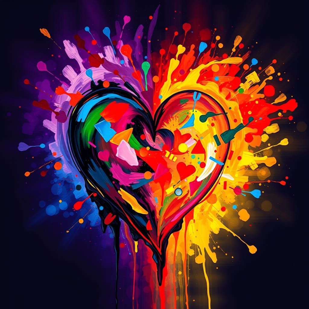 Heart - Dynamic Heart Painting in Abstract Expressionist St...