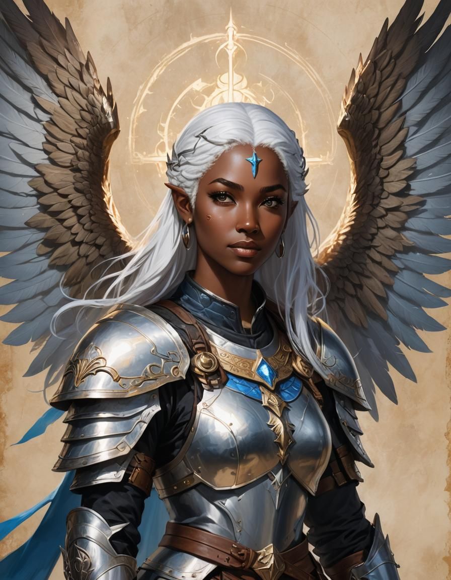 Portrait of Female Aasimar Cleric of Light for RPGs - AI Generated ...