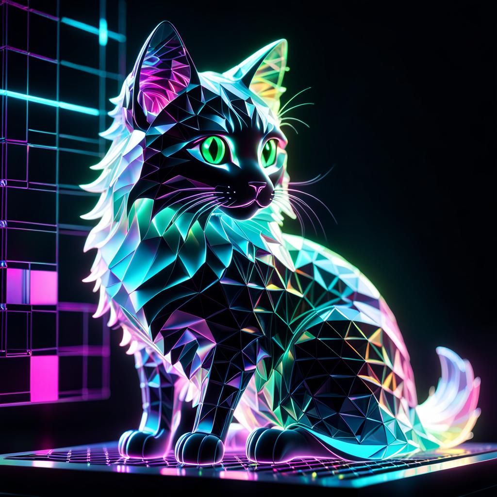 Holographic 3D Cat 💫🐈🩵 v3 - AI Generated Artwork - NightCafe Creator