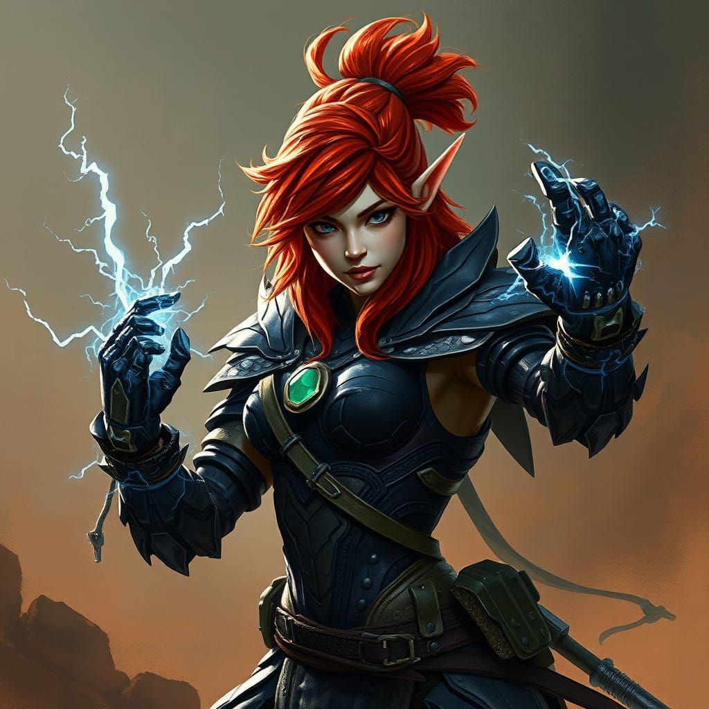 Fantasy Warrior with Biomechanical Armor and Elect... - AI Art